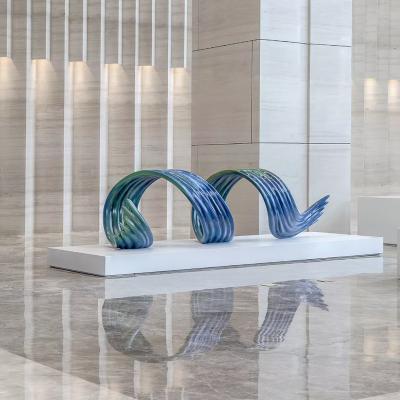 China Electroplated Ribbon Abstract Stainless Steel Sculpture Lobby Decor Ornament for sale