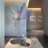 China Colorful Hollow Dragonfly Stainless Steel Sculpture Indoor Landscape Ornament for sale
