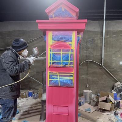 China Amusement Park Landscape Sculpture Pink Retro Mailbox Photo‑op Prop for sale