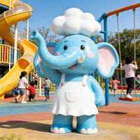 China Cartoon Chef Elephant Landscape Sculpture FRP Statue Glossy Anti UV Paint for sale
