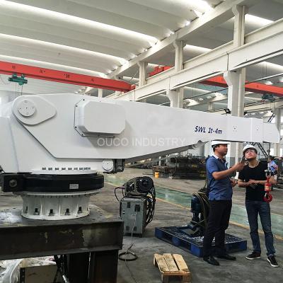 China OUCO 1T4M Electric-Hydraulic Marine Deck Crane Yacht Duty 7.5kW 440V for sale