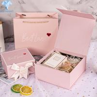 China Luxury Wine Cosmetics Glossy Varnish Pink Magnetic Gift Box With Ribbon for sale