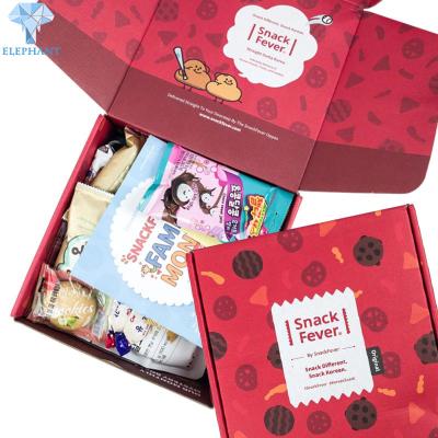 China Custom Printing Fancy Colorful Design Flat Pack AttrActive Foldable Die Cut Snack PaPer Corrugated Shipping Boxes for sale