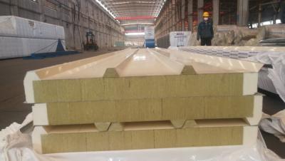 China 50mm Fireproof Rockwool Sandwich Panel with Polyurethane - 100kg/m³ Density for Warehouse Roof & Wall Insulation for sale