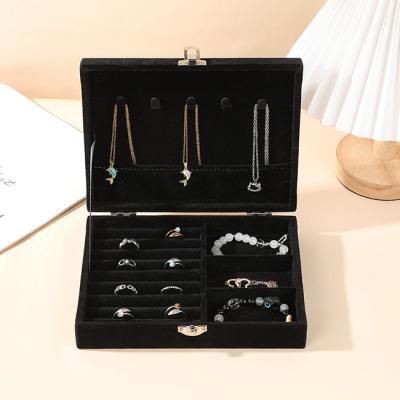 China Buckle Closure Black Velvet Jewelry Storage Box for Organizing and Display for sale
