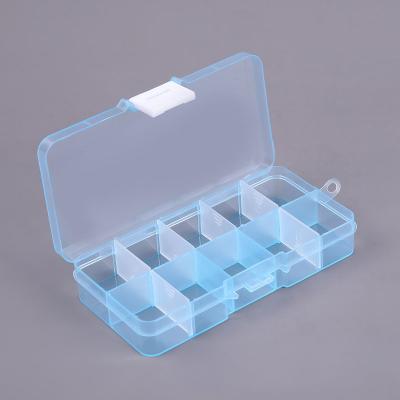 China Blue 10 Grid PP Plastic Storage Box Removable Divider Organizer with Blue White Button for sale