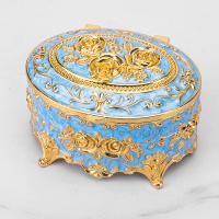 China Gold Sky Blue Rose Enamel Metal Jewelry Storage Organizer Box With Gold Plating 8.9x5.9cm for sale