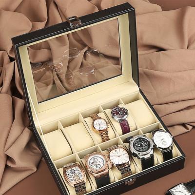China Black 10 Slot Watch Storage Box Luxury PU Organizer Display Case 0.8kg for sale