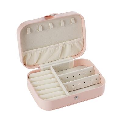 China Peach Pink Square Medium Travel Jewelry Organizer Box with PU Leather and Velvet Lining for sale