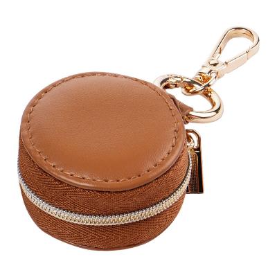 China Brown PU Leather Mini Jewelry Box with Velvet Lining Compact 5 × 5 × 3 cm Travel Organizer Case for sale