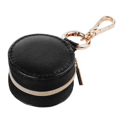 China Affordable Black PU Leather Mini Jewelry Box Compact 5 × 5 × 3 cm Travel Jewelry Case for sale