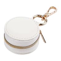 China White PU Leather Round Mini Jewelry Box Travel-Friendly Organizer for Rings and Earrings for sale