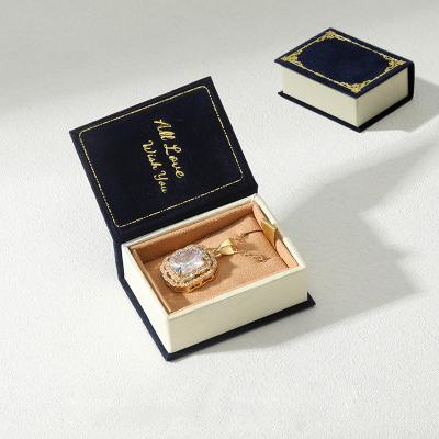 China Vintage Book Style Mini Pendant Box in Royal Blue Premium Microfiber for Jewelry Display 4.0 × 5.6 × 2.2 cm for sale