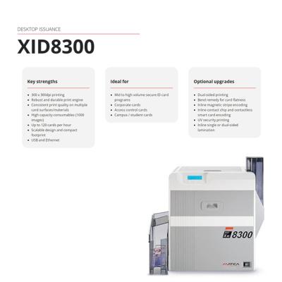 China Matica XID8300 PVC Card Printer with 300 dpi Resolution, 120 Cards per Hour, and UV Ribbon Security for sale