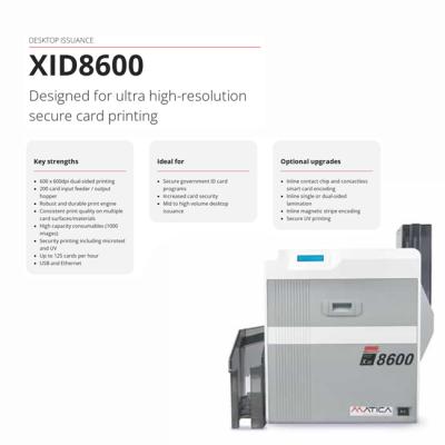China Matica XID8600 600dpi Resolution ID Card Printer with Microtext and UV Printing at 125 Cards Per Hour for sale