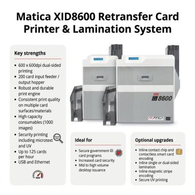 China Identis XID8600 Advanced Security Retransfer Card Printer with 600dpi Resolution Covert UV Printing and VSEs for sale