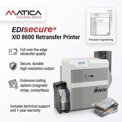 China Matica XID8600 Retransfer Card Printer with 600dpi Print Resolution for Durable PC/ABS Cards and 1000 Image Ribbon Capacity for sale