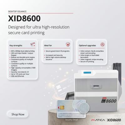 China Matica XID8600 Retransfer Card Printer with 600dpi High Definition Single-Sided Retransfer Printing and Microtext Security for sale