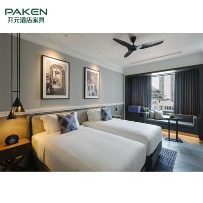 China Dark Walnut Wood Complete Bedroom Set with 1800mm Bed Base and 2400mm Wardrobe for Apartments and Hotels for sale