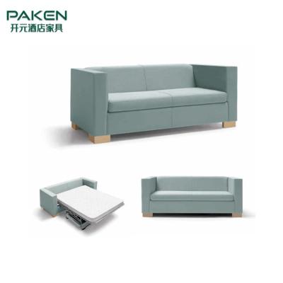 China Two-Seater Hotel Sofa Bed 1500-1800mm Width with Solid Wood Legs and High-Density Foam for Lobby and Bedroom Furniture for sale
