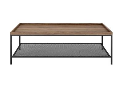 China Modern Rectangle Coffee Table 1070x610x480mm Double Layer Design with Walnut Finish and Stainless Steel for Hotels for sale
