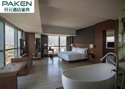 China AC Hotel Santiago Brown Walnut Veneer PU Leather Furniture - Custom 2000mm Bed Base & 1200mm Wardrobe for sale