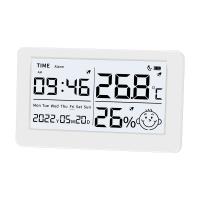 China Digital Room Thermometer With Clock Humidity Meter Built-in Battery, Plastic Home Thermometer USB Charging Humidity Thermometer for sale