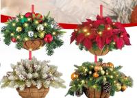 China Pre Lit Fake Poinsettia Hanging Basket With LED Lights OEM for sale