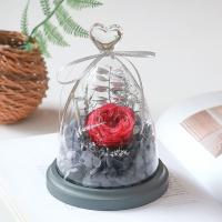 China Gift Preserved Dried Flowers Glass Dome Austin Rose For Valentine'S Day Birthday for sale
