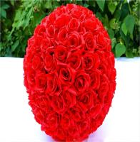 China Red Silk Artificial Rose Ball Hanging Ornaments Banquet 13cm for sale