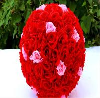 China Red Silk Artificial Rose Ball Hanging Ornaments Banquet 13cm for sale