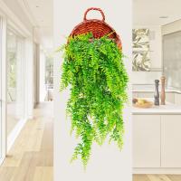 China Green Fake Flower Bouquet Hanging Artificial Fern Baskets Weather Resistant for sale