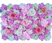 China Simulated Artificial Flower Wall Panels Burgundy Pink Dahlia And Rose for sale