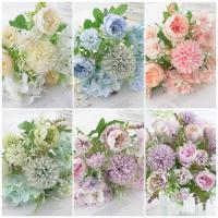 China Silk Realistic Faux Flowers Artificial Dahlias Floral Arrangement Home Furnishing for sale