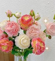 China Flexible Silk Peony Artificial Silk Flowers Champagne Pink White for sale