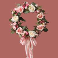 China Spring Rose Artificial Fake Flower Wreath Wall Hanging Weatherproof for sale