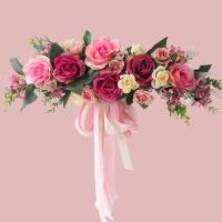 China Spring Rose Artificial Fake Flower Wreath Wall Hanging Weatherproof for sale
