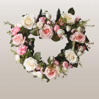 China Rose Gypsophila Heart Fake Flower Wreath 35x55CM for sale