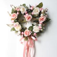 China Rose Gypsophila Heart Fake Flower Wreath 35x55CM for sale