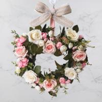 China Rose Gypsophila Heart Fake Flower Wreath 35x55CM for sale