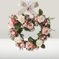 China Rose Gypsophila Heart Fake Flower Wreath 35x55CM for sale
