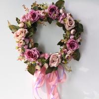 China Birch Silk Faux Floral Wreath Pendant 30CM For Funerals Door Hanging for sale
