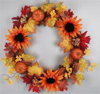 China Natural Autumn Fake Flower Wreath Maple Hydrangea Sunflower for sale