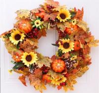 China Natural Autumn Fake Flower Wreath Maple Hydrangea Sunflower for sale