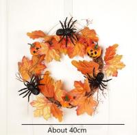 China Halloween Forest Pumpkin Fake Flower Wreath For Cemetery Artificial for sale
