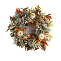 China Autumn Artificial Floral Wreath Maple Leaf Pumpkin Garland For Thanksgiving for sale