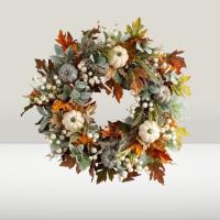 China Autumn Artificial Floral Wreath Maple Leaf Pumpkin Garland For Thanksgiving for sale