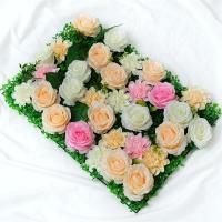 China Picturesque Silk Rose Artificial Flower Grid Panels Wall Red Purple Blue Orange White for sale