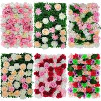 China Picturesque Silk Rose Artificial Flower Grid Panels Wall Red Purple Blue Orange White for sale