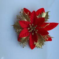 China Christmas Artificial Fake Flower Bouquet Glitter Poinsettia For Xmas Decor for sale